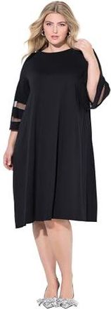 Miamoda Femme Grandes Tailles Robe Coupe Fortement évasée, empiècements Transparents à Rayures Noir 44 843252100-42