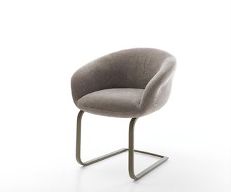 DELIFE Freischwinger Vinka-Flex mit Armlehnen Strukturstoff Soft Taupe Freischwinger flach Effektfinish Titan Taschenfederkern, Esszimmerst&uuml;hle