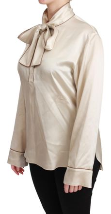 Dolce & Gabbana Womens Beige Sleeve Top Queen Silk Satin Blouse