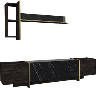 Vente-Unique TV-Set mit 3 T&cedil;Ren - Marmor-Optik Schwarz & Goldfarben - CADEBA