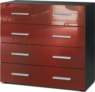 Vladon Sideboard Pavos, Kommode mit 4 Schubladen, Schwarz matt/Bordeaux Hochglanz (76 x 72 x 35 cm)