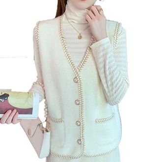 Generic Gilet sans Manche Femme Gilet Femme D&eacute;contract&eacute; Quotidien Ville Boucle Perl&eacute;e Haut De Gamme - Coupe Rajeunissante Et &Eacute;l&eacute;gante