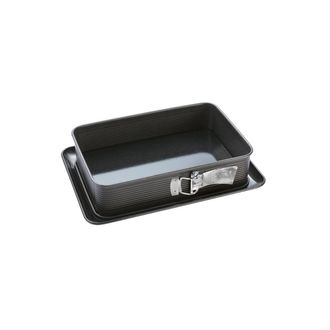 Zenker Lasagne-Springform DELUXE, Außenmaß: 32x22,5x7 cm, Innenmaß: 27x17,5 x7 cm, rechteckige Backform mit emailliertem Flachboden, Blechkuchenform mit Ausl