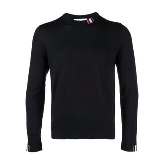 Thom Browne Homme, Pulls, Bleu, Taille: XL Pull ras du cou d&eacute;contract&eacute; &agrave; rayures en jersey de m&eacute;rinos fin