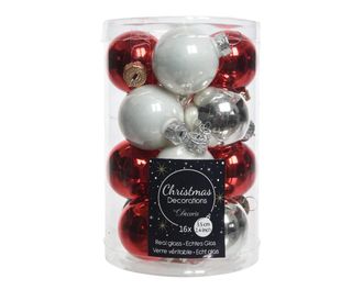 Kaemingk Weihnachtskugeln Christbaumschmuck rot wei&szlig; Silber 16 St&uuml;ck