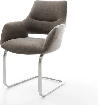 DELIFE Freischwinger Yago-Flex mit Armlehnen Strukturstoff Soft Taupe Freischwinger flach Edelstahl Taschenfederkern, Esszimmerst&uuml;hle