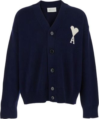 Ami Homme, Pulls, Bleu, Taille: XL Quota Cardigan With Contrasted Ami de Coeur