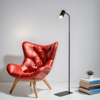 Licht-Erlebnisse Kleine Stehlampe Schwarz Gold, Spot, schwenkbar, Kabelschalter, stilvoll, GU10, klein, 126 cm, schmal, Leseleuchte, Wohnzimmer, Schlafzimmer, Stehleuc
