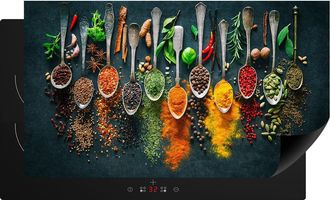 Decorwelt Herdabdeckplatte aus Kunststoff Induktionsmatte Herdabdeckmatte Abdeckung Ceranfeld Gewürze Bunt 90x52 cm Abdeckplatte Ceranfeldabdeckung Antirutschma