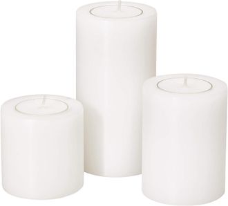 Edzard 3er Set Dauerkerze Cornelius (&Oslash; 6 cm, H 6, 8, 10 cm) in wei&szlig; - Teelichthalter, Kerzenhalter in Kerzenoptik, Windlicht f&uuml;r handels&uuml;bliche Teelichter - 