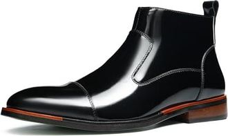 Generic Bottes Chelsea pour Homme en Cuir véritable avec Fermeture éclair latérale, Design Bout rapporté Brillant, Doublure Confortable pour Tenue Business ou