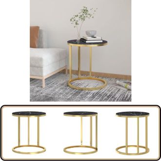 vidaXL Beistelltisch Golden und Schwarze Marmor-Optik 45 cm Hartglas - Beistelltisch - Wohnzimmer Deko - Glasmöbel - Moderner Tisch - Couchtisch