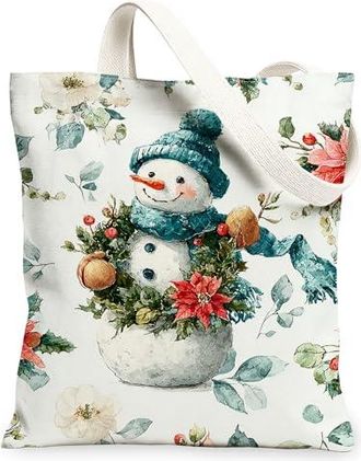 Generic Sacs fourre-tout en toile motif bonhomme de neige - R&eacute;utilisables - L&eacute;gers et lavables - Pour gym, voyage, pique-nique - 33 x 38 cm