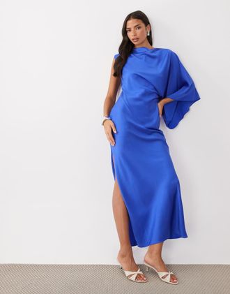 Asos robe longue asym&eacute;trique &agrave; dos nu bleue-VIOLET