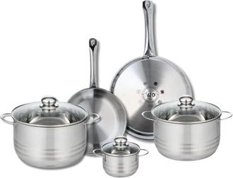 Fackelmann ELO 9877250 Batterie de cuisine 5 pièces, Ensemble de 2 Poêles de cuisson 24 et 28 cm et 3 faitouts 12, 20 et 24 cm Elo Profi Brillant, inox, inductio