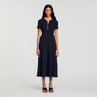 Sandro Robe longue en maille c&ocirc;tel&eacute;e