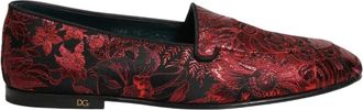 Dolce & Gabbana Homme, Chaussures, Rouge, Taille: 44 EU Mocassins Slip-On en Jacquard Floral