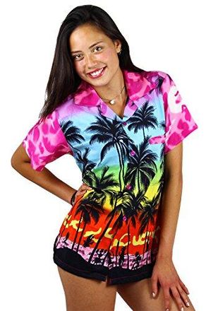 V.H.O. Funky Chemisiert Hawaïenne Chemise, Manche Courte, Beach, Eclectic Pink, XL