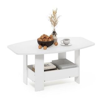 Furinno Simple Design Table Basse, Table Basse Moderne à 2 Niveaux avec étagère inférieure, Table dappoint dangle Arrondie, pour Salon, Chambre, Bureau, Blanc