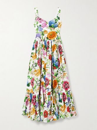 Dolce & Gabbana Robe Midi En Popeline De Coton À Imprimé Fleuri À Volants - Multicolore
