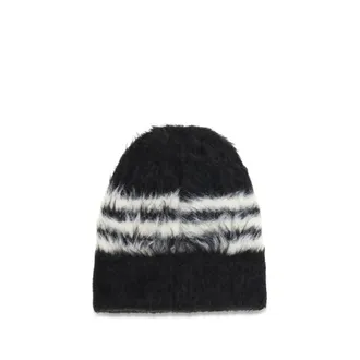 Yohji Yamamoto YKY3727BLACKBB Striped Recycled Polyamide Beanie - Black