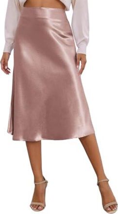 Generic Jupe Sexy Femme Taille Haute, Jupe Femme Mi Longue Ligne A Élégante pour Couleur Unie Midi Parfaite Décontracté Léger Confortable Extensible Et Fluide