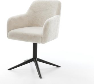 DELIFE Drehstuhl Greg-Flex Pl&uuml;sch Creme-Wei&szlig; Fu&szlig;kreuz Schwarz 360&deg; drehbar Wippfunktion Taschenfederkern, Esszimmerst&uuml;hle