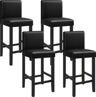 Woltu Barhocker Holz Bistrostuhl Bistrohocker mit Lehne, 4er Set, Massivholz, Antirutschgummi, Kunstleder, dick gepolsterte Sitzfl&auml;che, Schwarz