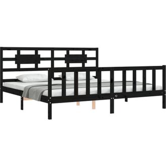 vidaXL Cadre de lit avec t&ecirc;te de lit noir 200x200 cm bois massif