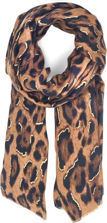 styleBREAKER Damen Schal mit Leoparden Muster und goldenen Metallic Akzenten | weiches langes Tuch mit kurzen Fransen 180 x 88 cm, Farbe:Braun-Schwarz