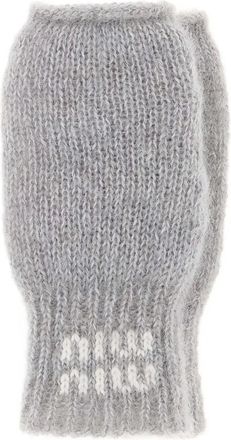 Miu Miu gants &agrave; logo - Gris