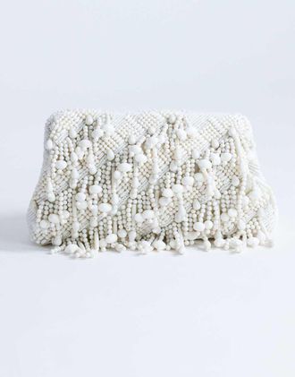 Topshop Garison - Kleine Clutch in Wei&szlig; mit Perlenverzierung