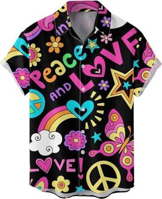 Generic Chemise &agrave; manches courtes pour homme avec impression num&eacute;rique 3D et revers &agrave; boutons, beige, XXL