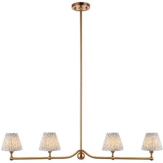 Endon Lighting Santiago Suspension en laiton vieilli bross&eacute; avec abat-jour en tissu bleu Shell Bay 16 cm 4 x B22