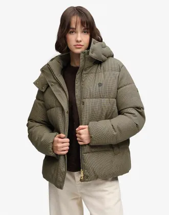 Superdry doudoune &agrave; capuche &agrave; carreaux premium marron heritage check