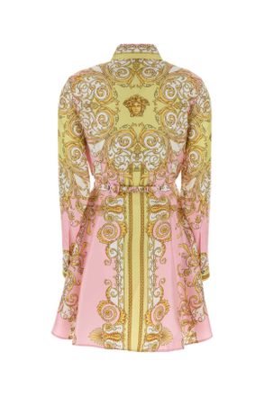 Versace Womens Printed Twill Shirt Dress Paleyellowrosequartz Exterior: Silk Abiti