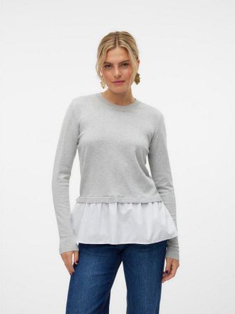 Vero Moda Rundhalspullover VMJOSE LS O-NECK WVN MIX PULLOVER GA BOO