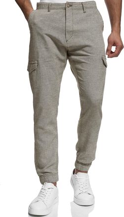 Indicode Herren Booth Cargohose aus Leinen & Baumwolle mit 6 Taschen | Stoffhose f&uuml;r M&auml;nner Dark Olive, XXL