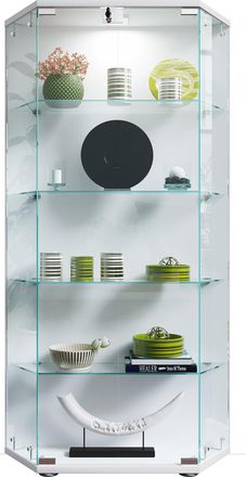 VCM Glasvitrine stehend | Vitrine Glas mit ESG-Sicherheitsglas | Maße ca. H. 114 x B. 83 x T. 17 cm | Standvitrine Glas | Modern und platzsparend | Glas V