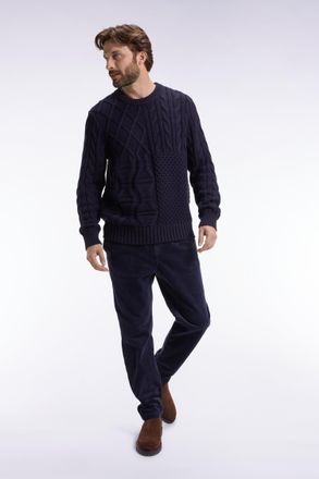 Eden Park Pull Col Rond En Laine Et Coton Torsad&eacute; Marine