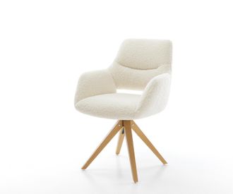 DELIFE Drehstuhl Yago-Flex mit Armlehnen Teddystoff Beige Holzgestell kantig Natur 360&deg; drehbar Taschenfederkern, Esszimmerst&uuml;hle