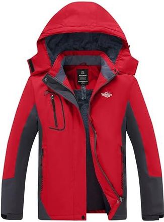 Wantdo Femme Veste de Ski Isolante Imperm&eacute;able Veste Hiver Chaude Veste de Pluie Coupe-Vent Blouson de Ski Snowboard Veste dhiver &agrave; Capuche Amovible Rouge202
