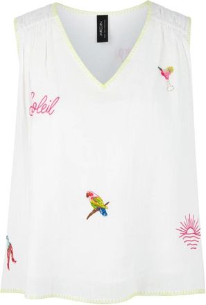 Marc Cain Femme, Tops, Blanc, Taille: 38 FR Top ample avec des &eacute;cussons brod&eacute;s