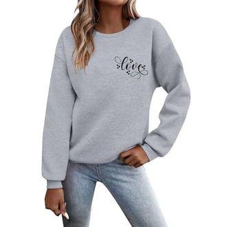 Generic Sweat &agrave; capuche &agrave; col rond imprim&eacute; tendance pour la Saint-Valentin 2026, gris clair, XXL