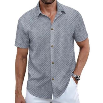 Generic Haut boutonn&eacute; &agrave; manches courtes pour homme - Style d&eacute;contract&eacute; - Col rabattu - Style hawa&iuml;en - Couleur unie - Pour les vacances et les vacances, gris,