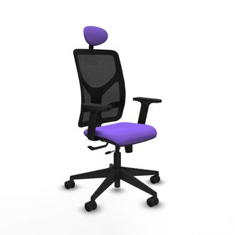 Piqueras y Crespo B&uuml;rostuhl 8H mit 2D-Armen, h&ouml;henverstellbare Lendenwirbelst&uuml;tze und festes Kopfteil, ausgestattet mit Syncro/Traslack und Schneideschaum, Schwarz/Lila