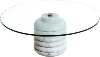 Made In Meubles Table basse ronde en marbre et verre Lara
