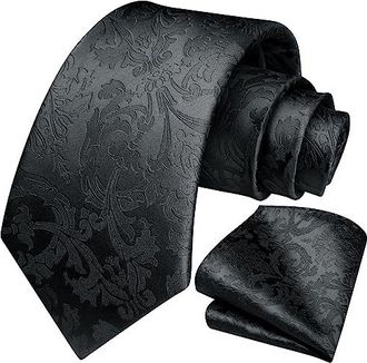 Hisdern Cravates hommes Paisley Floral Cravate Mouchoir Set et Pocket Square Noir - 2, Taille unique