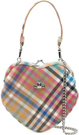 Vivienne Westwood Clutches - Heart-Shaped Handbag With Multicolor Plaid Design - Gr. unisize - in Beige - f&uuml;r Damen