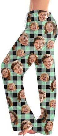 Generic Pantalon de pyjama personnalis&eacute; - Pantalon de pyjama personnalis&eacute; avec photo visage doux pour adultes, vert menthe, S